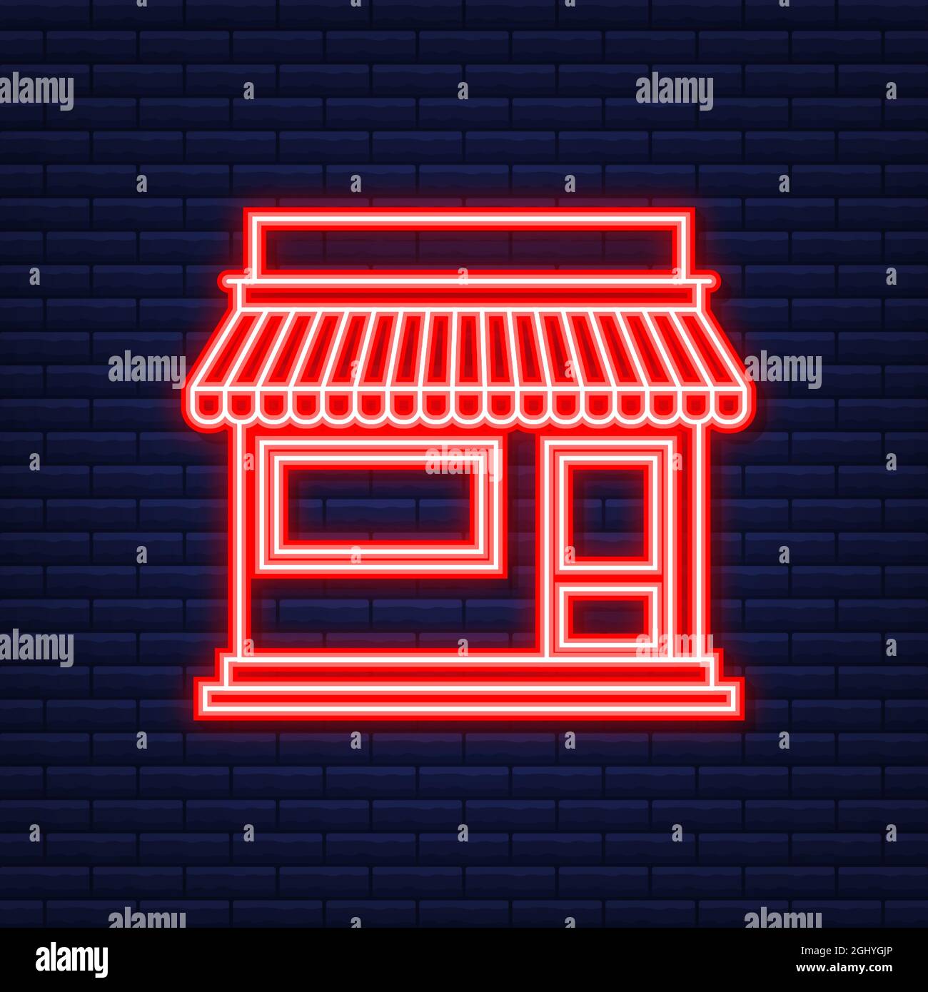 Shop or market store front exterior facade. Neon icon. Vector ...