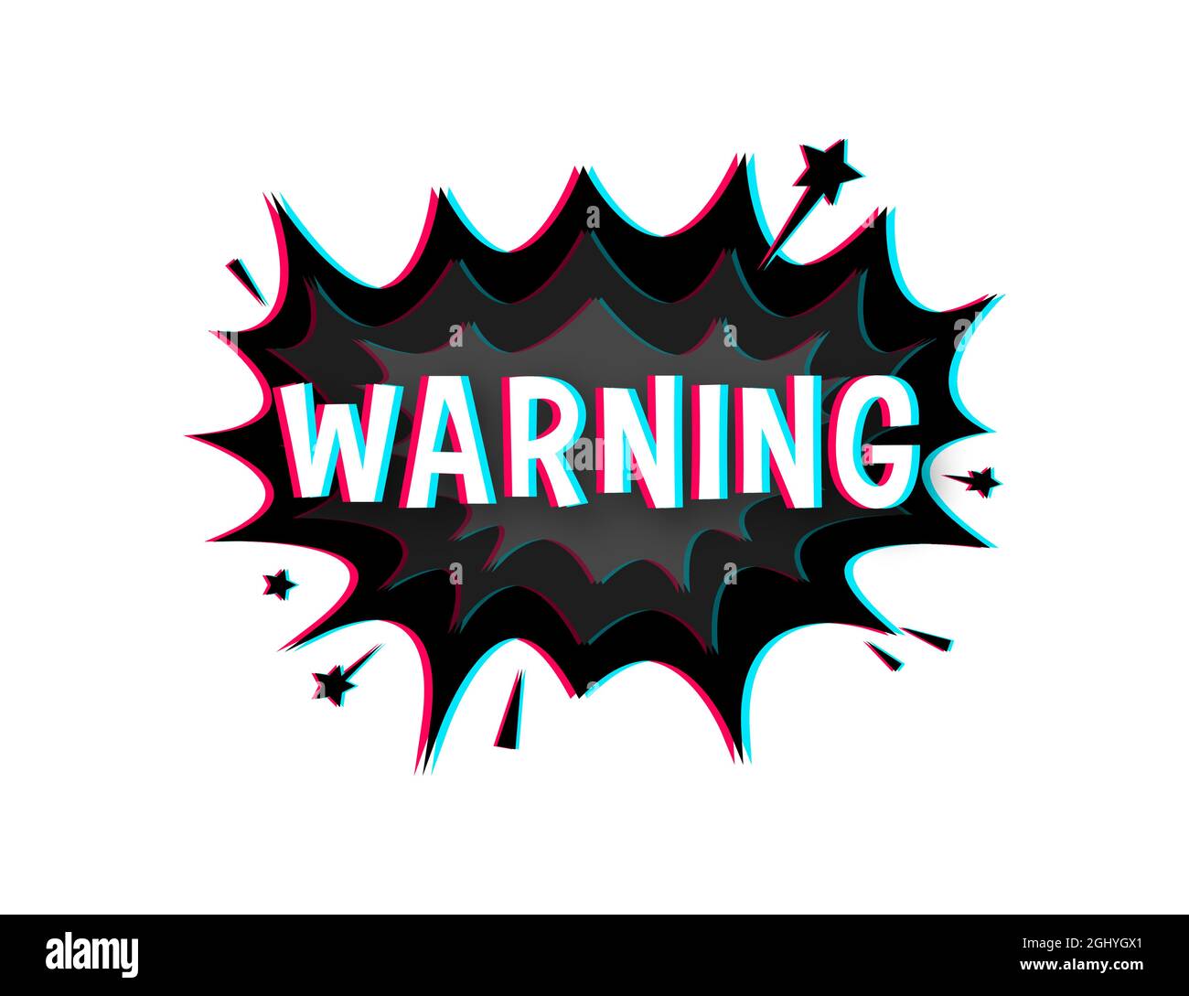 Comic speech bubbles with text warning. Glitch icon. Symbol, sticker ...