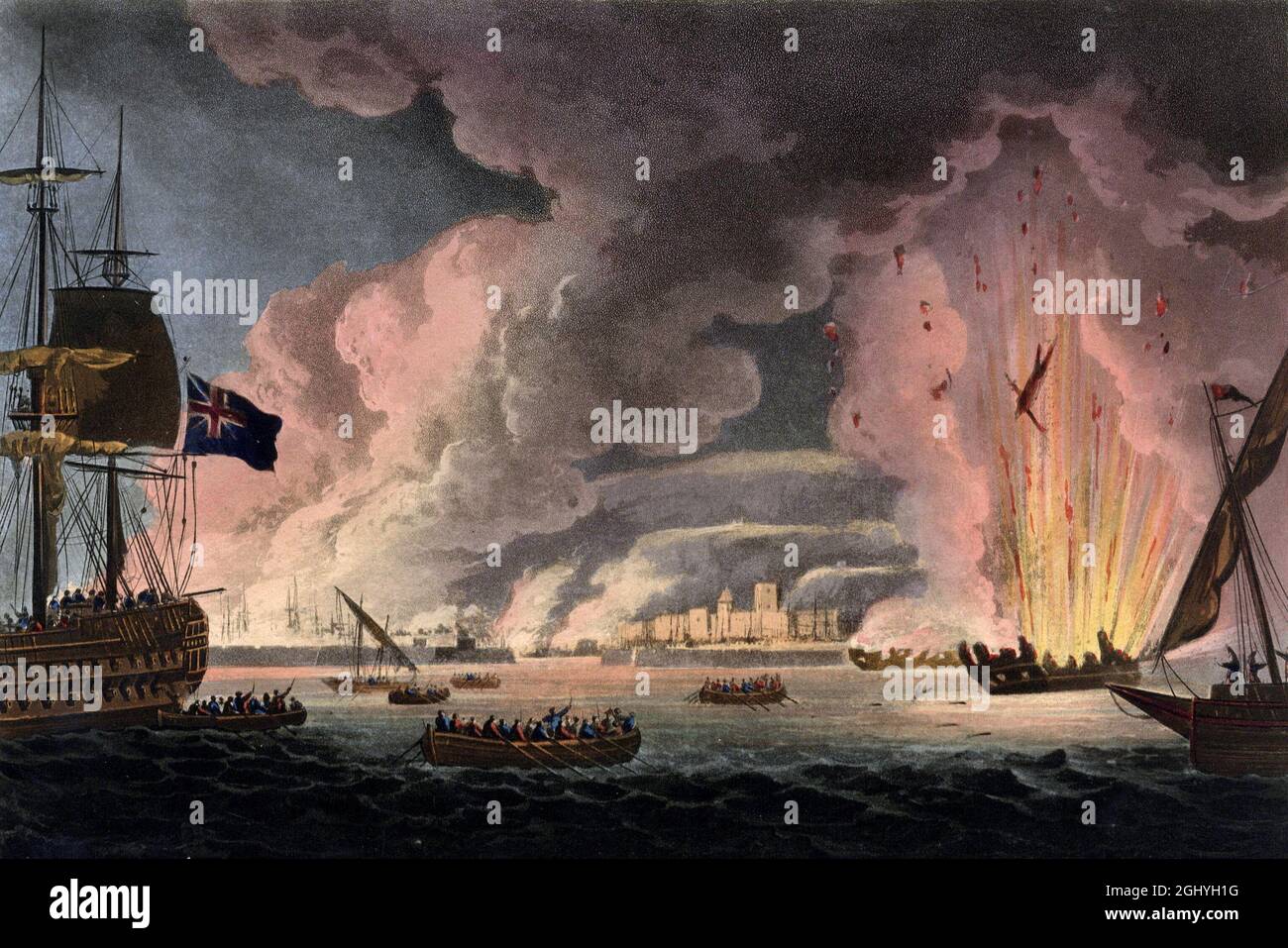 The destruction of the French fleet at the Siege of Toulon in 1793 ...