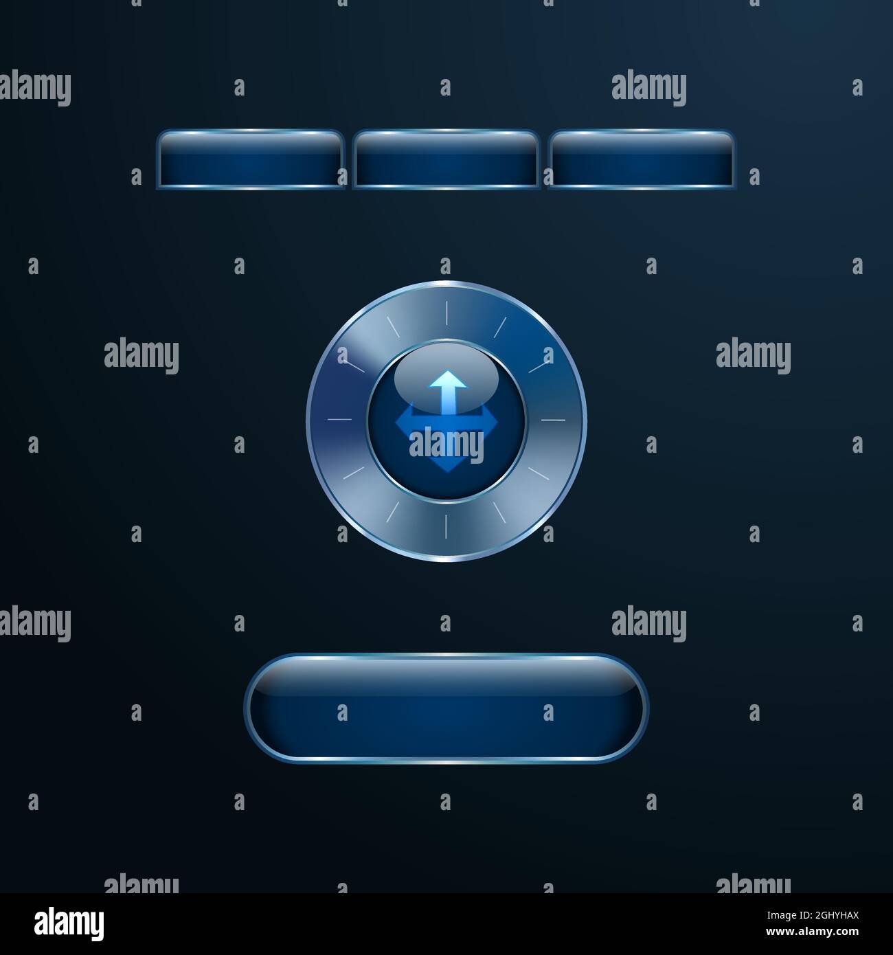 Blue glass futuristic user interface buttons, tabs and round control ...