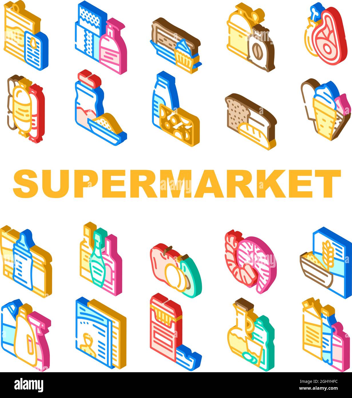 Supermarket Selling Department Icons Set Vector Stock Vector Image ...
