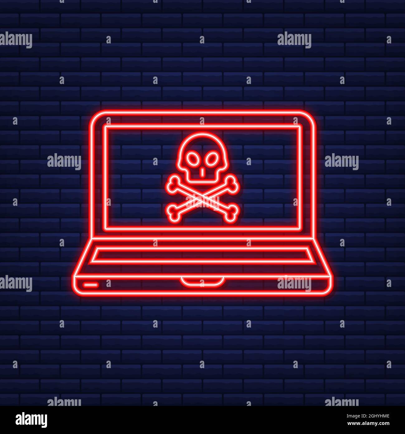 Cyber attack. Neon icon. Data Phishing with fishing hook, laptop ...