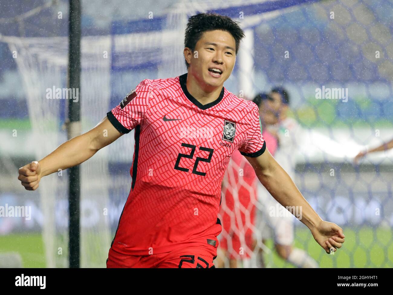 08th Sep, 2021. Football player Kwon celebrating his goal Kwon Chang ...