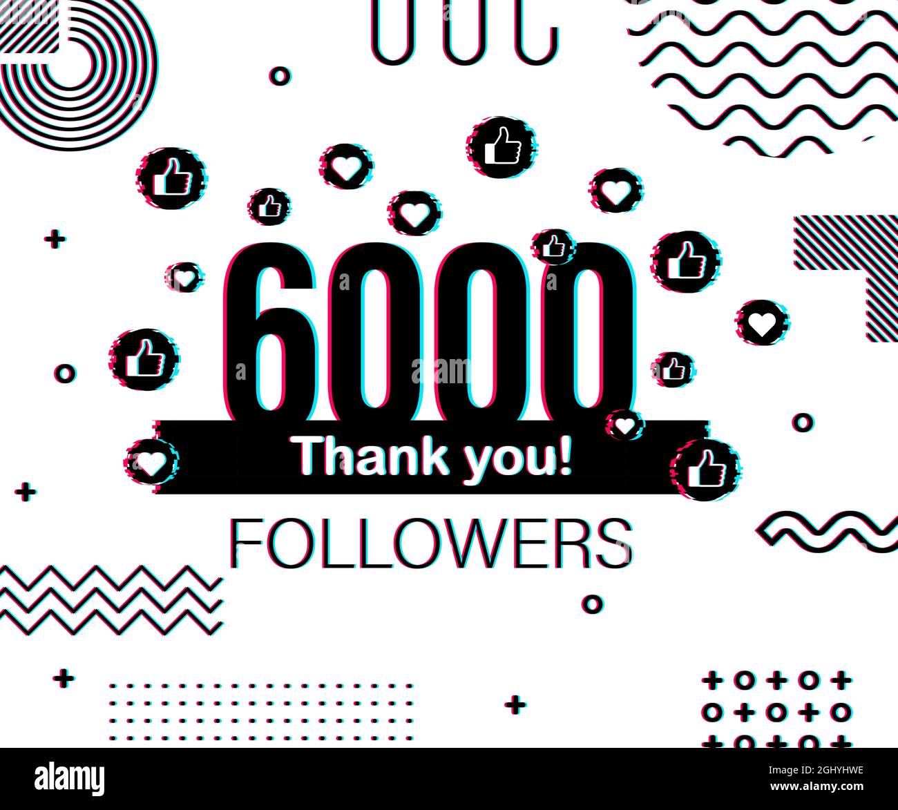 Thank you 6000 followers numbers. Glitch style banner. Congratulating ...