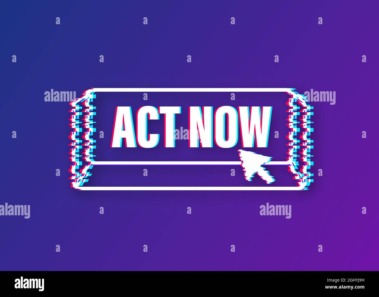 Red round act now glitch button on white background. Vector stock ...