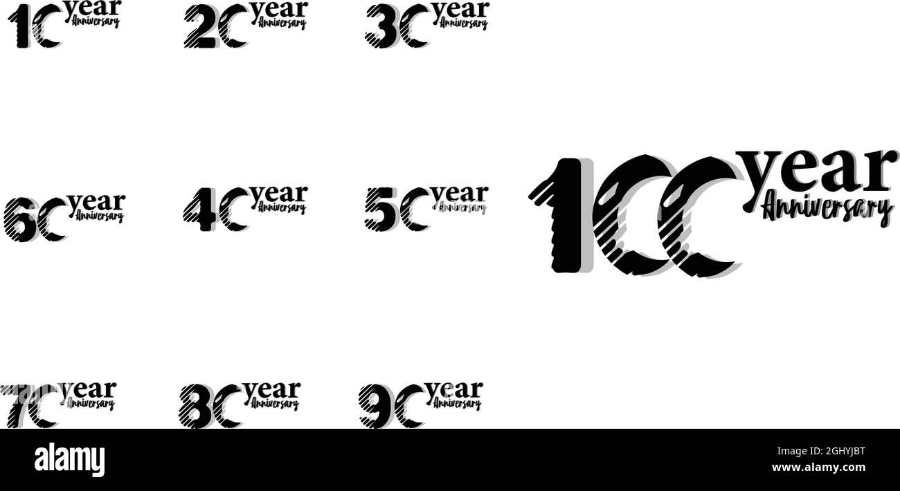 Set Year Anniversary Logo Vector Template Design Illustration black and ...