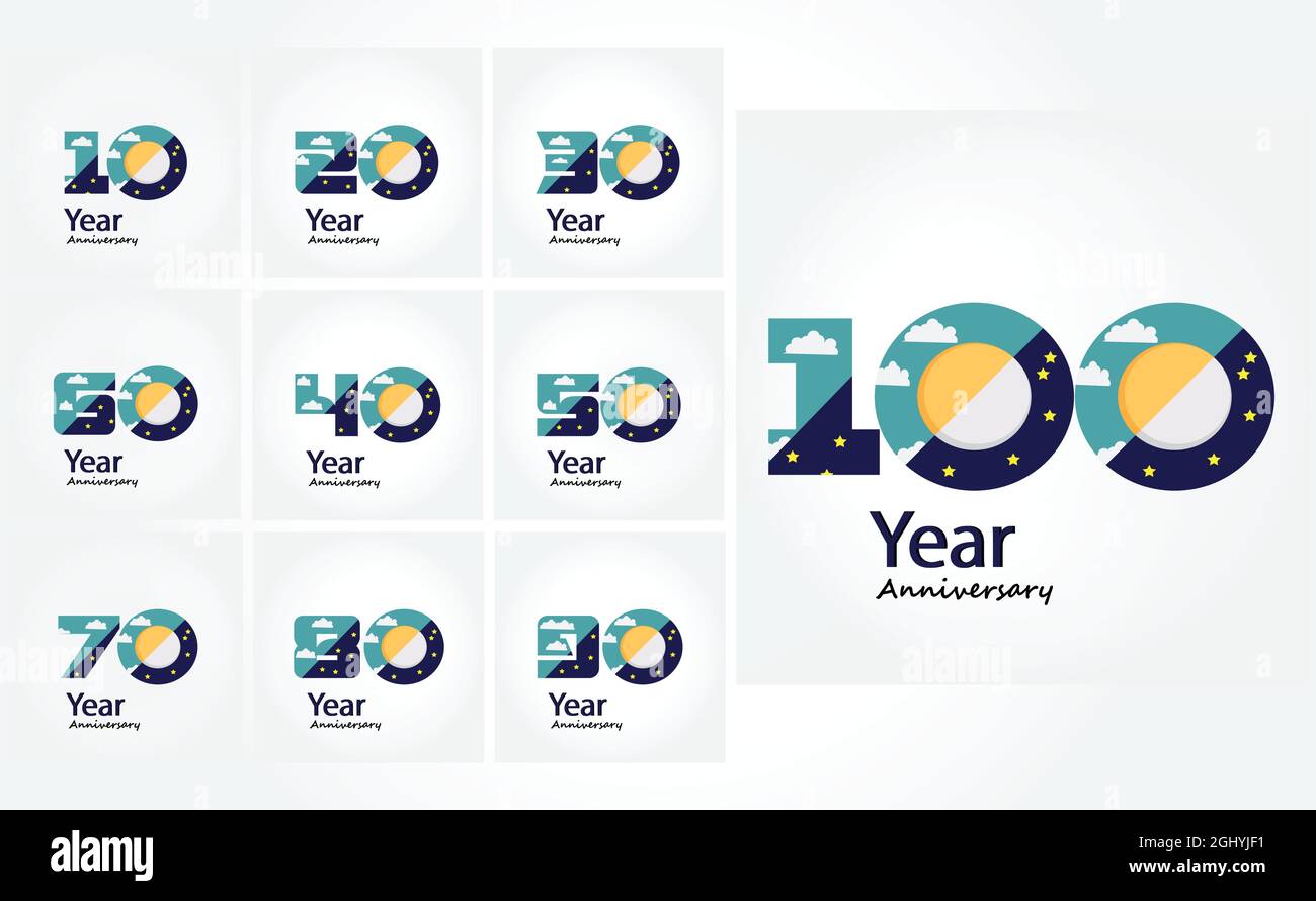 Set 100 Year Anniversary Logo Vector Template Design Illustration blue ...