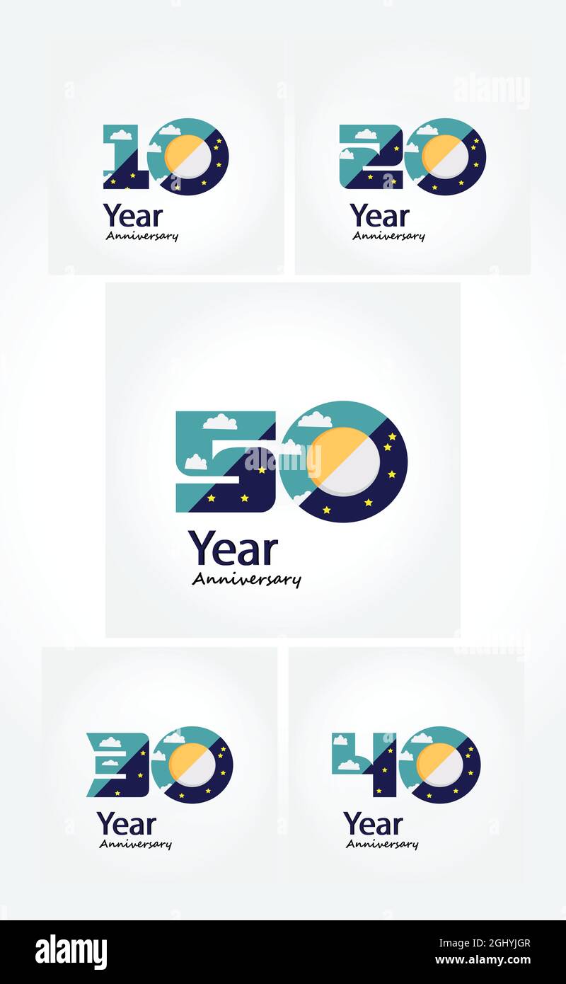 Set Year Anniversary Logo Vector Template Design Illustration blue and ...