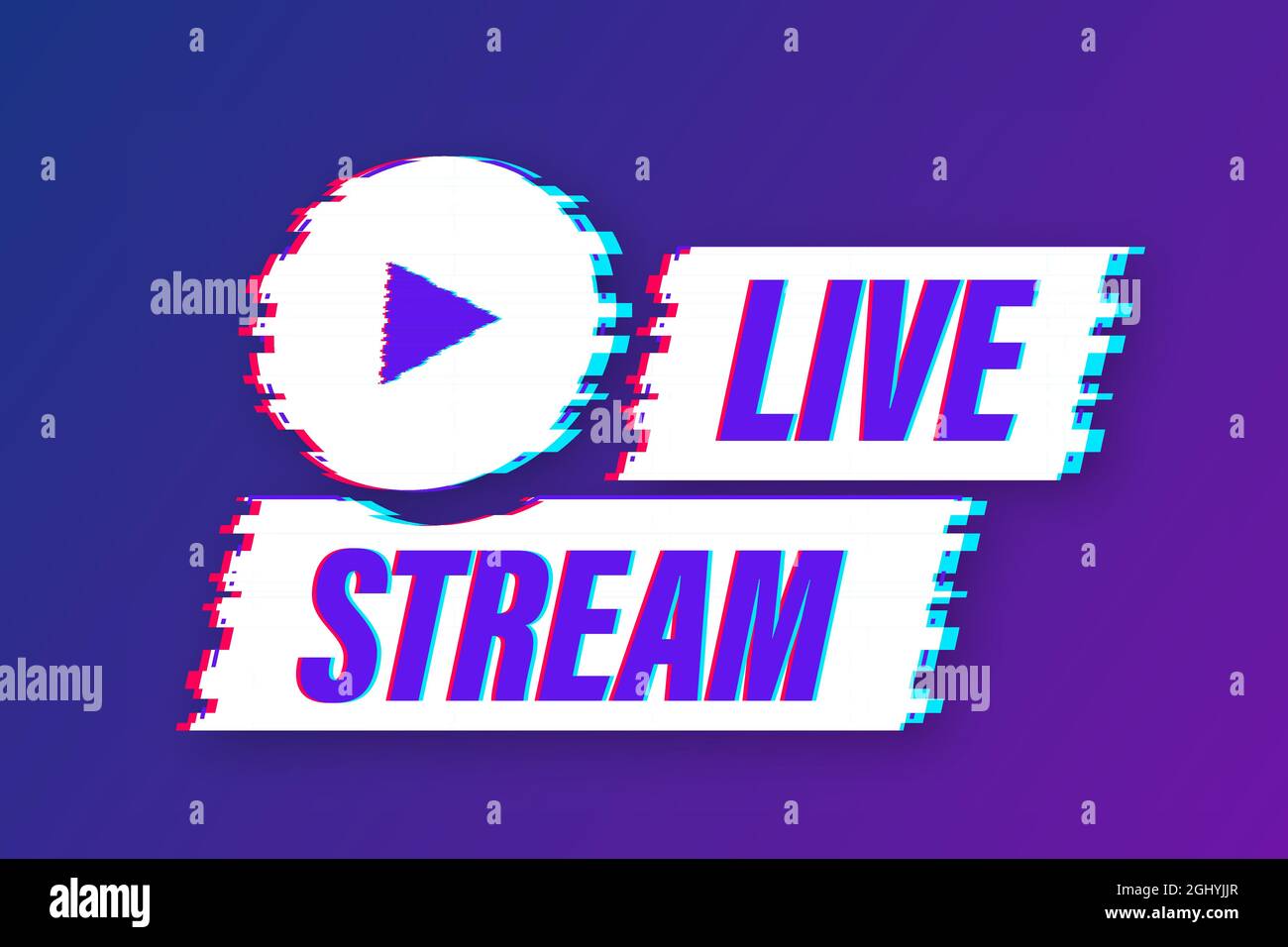 Live stream glitch logo, news and TV or online broadcasting. Vector ...