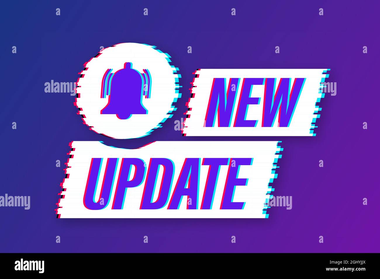 New update banner in modern style. Glitch icon.Web design. Vector stock ...