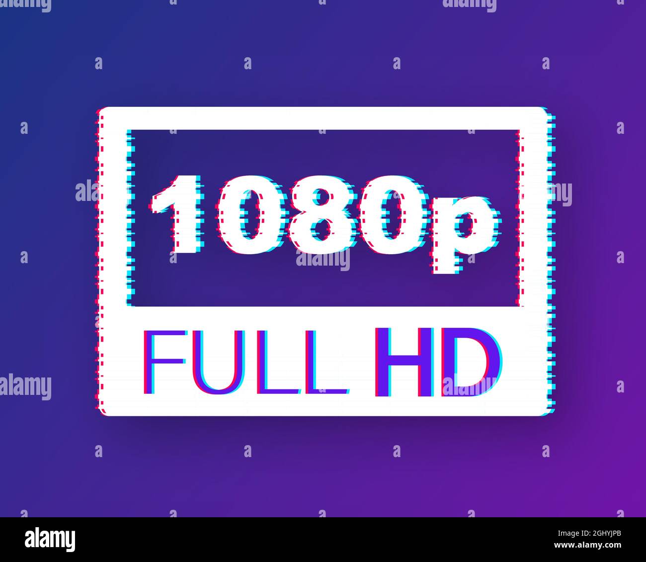 Video dimension label. Video resolution 1080 badge. Glitch icon. Vector ...