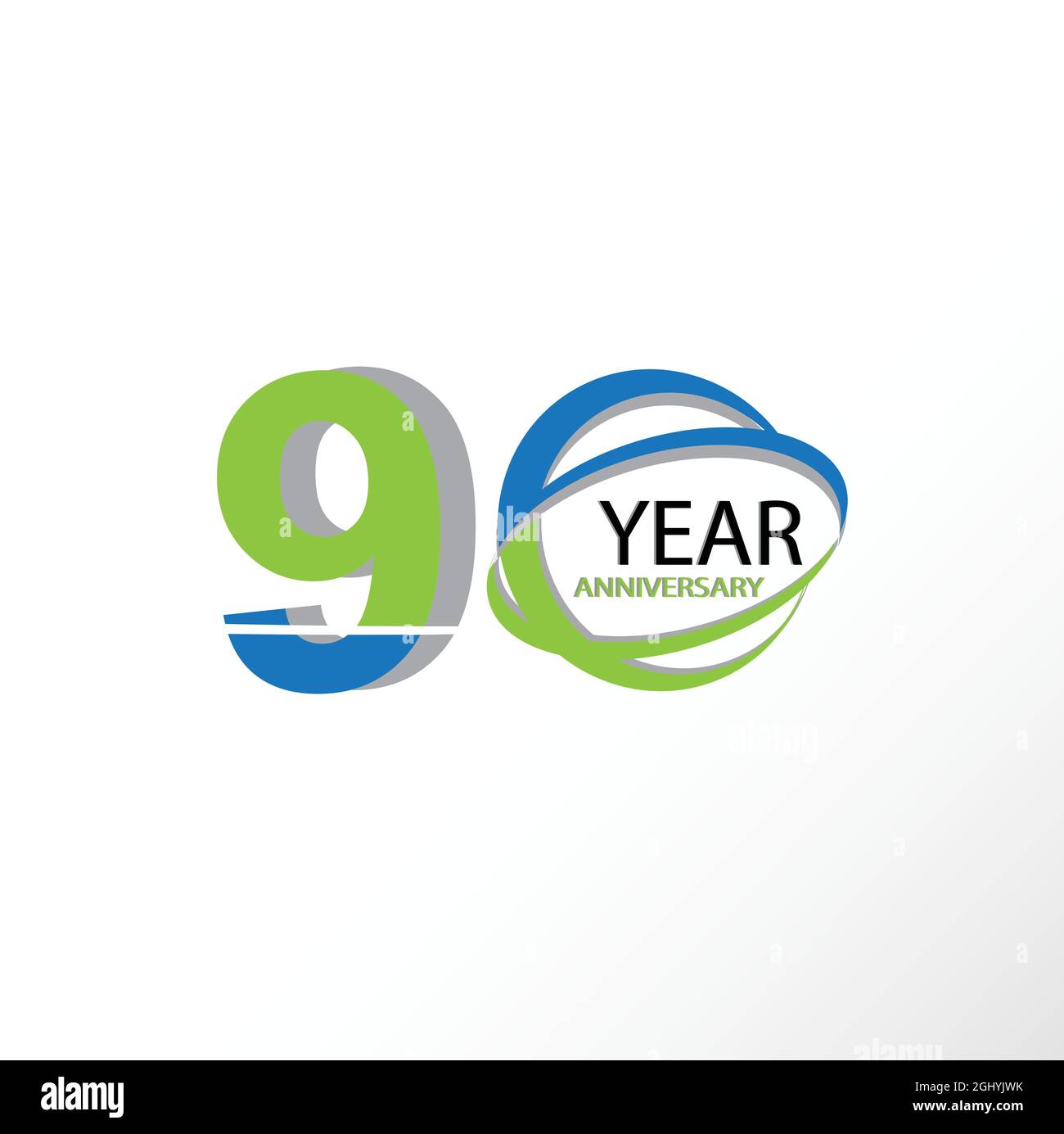 90 Year Anniversary Logo Vector Template Design Illustration blue and ...