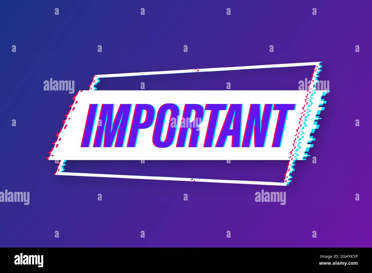 Banner with important. Glitch icon. Label icon. Important information ...