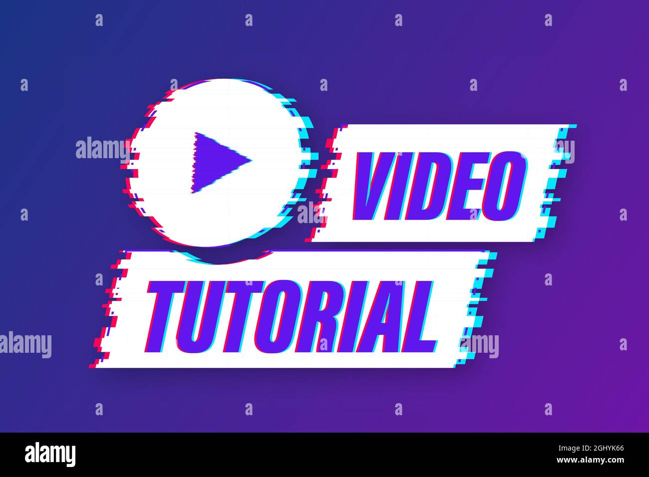 Video tutorials glitch icon. Study and learning background, distance ...