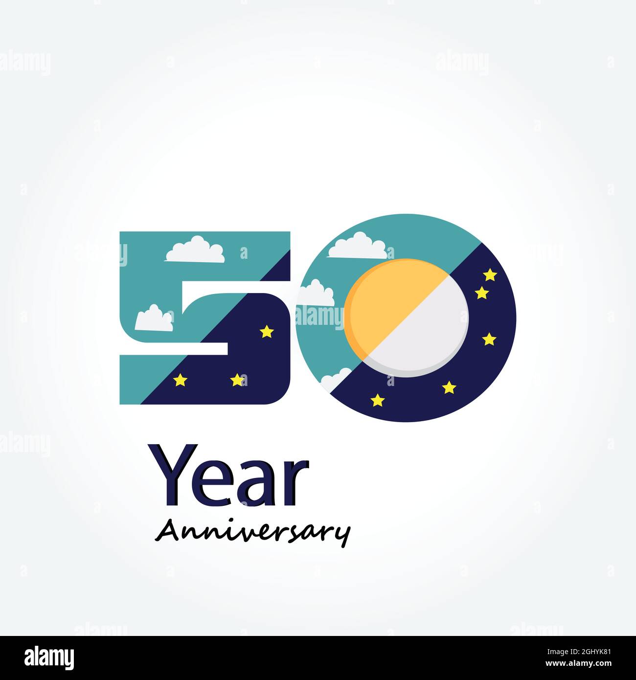 50 Year Anniversary Logo Vector Template Design Illustration blue and ...