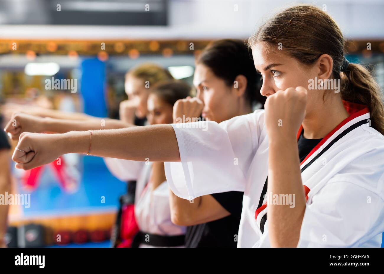 Women with instructor during self defense course Stock Photo - Alamy