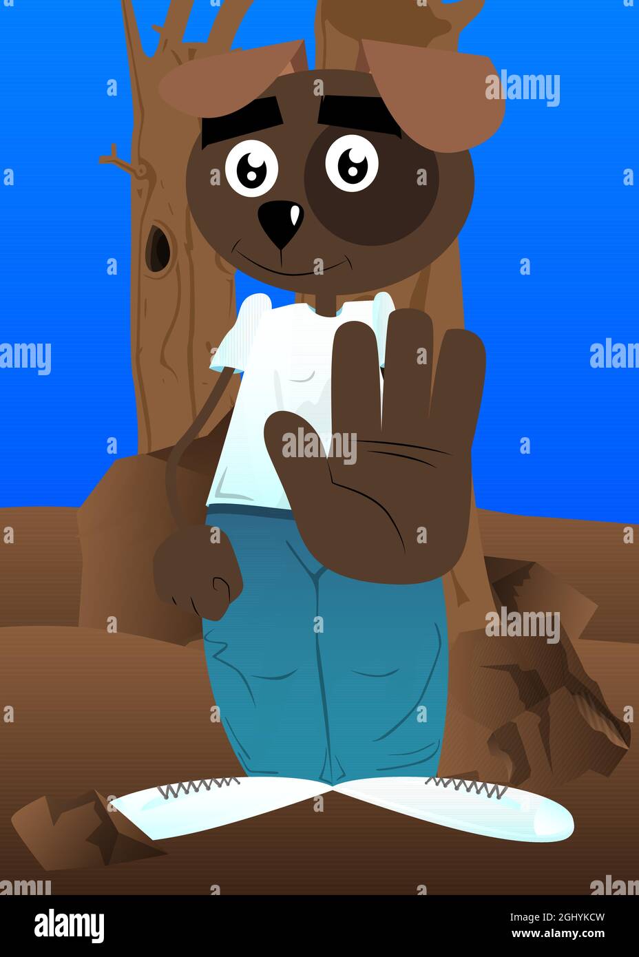 Funny cartoon dog showing deny or refuse hand gesture. Vector ...