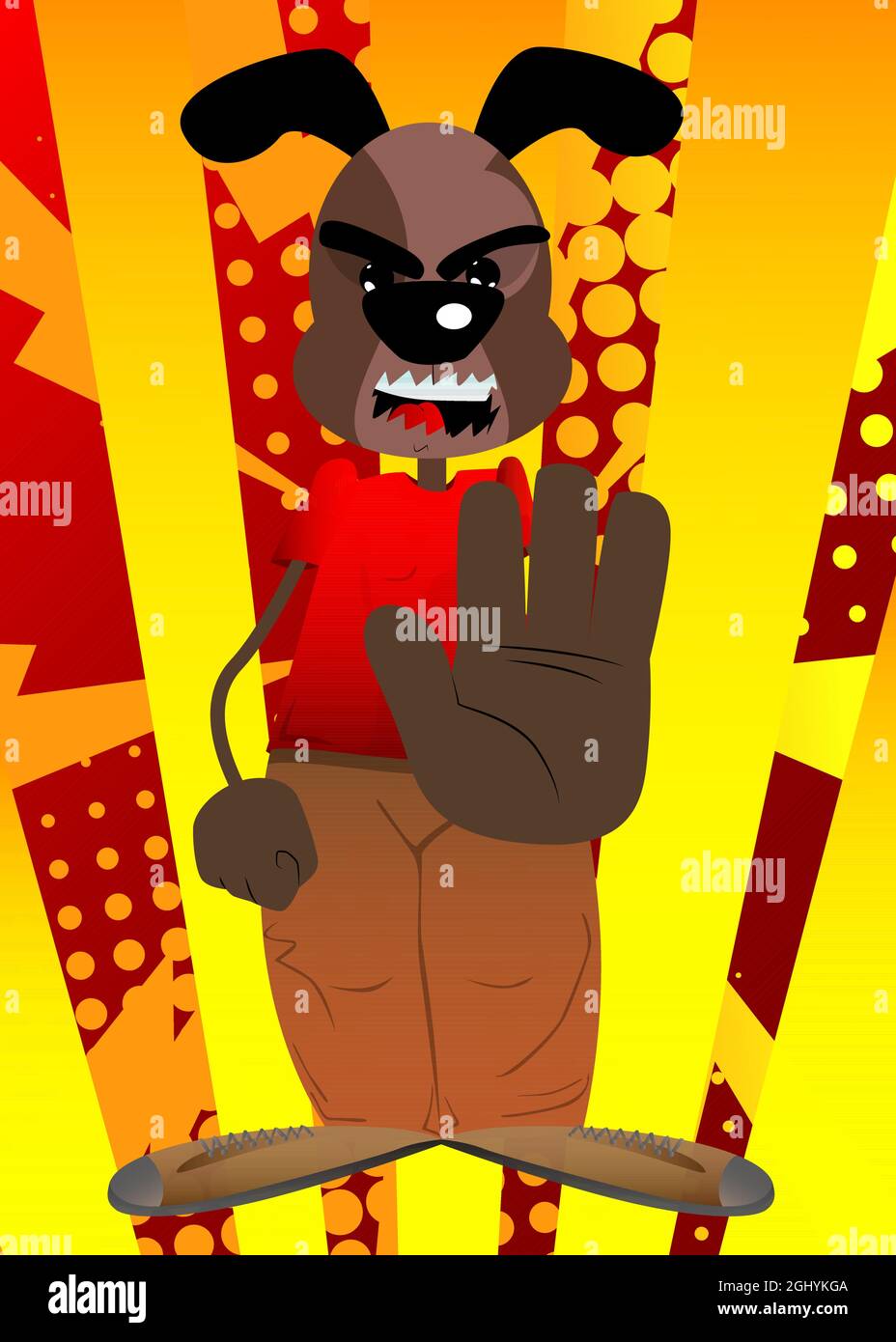 Funny cartoon dog showing deny or refuse hand gesture. Vector ...