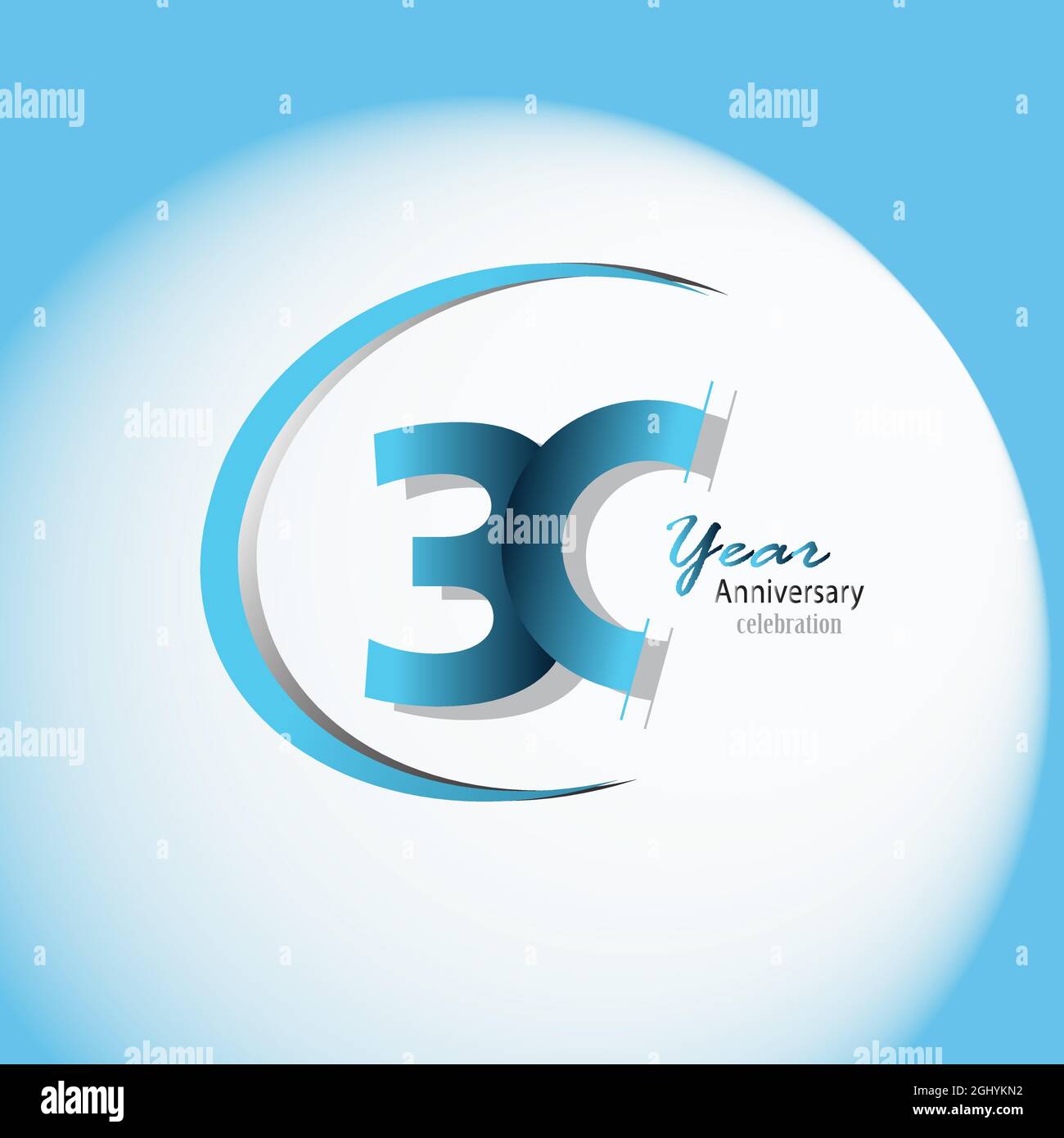 30 Year Anniversary Logo Vector Template Design Illustration blue and ...