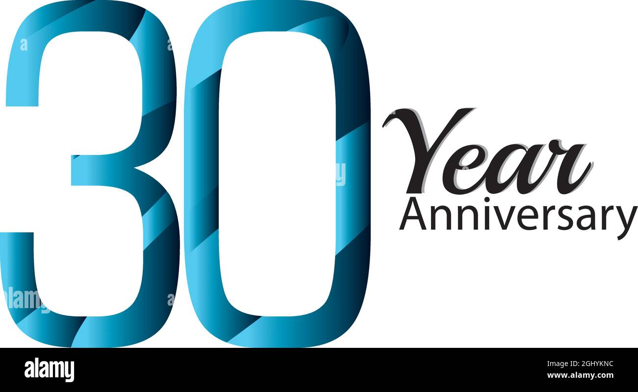 30 Year Anniversary Logo Vector Template Design Illustration blue and ...