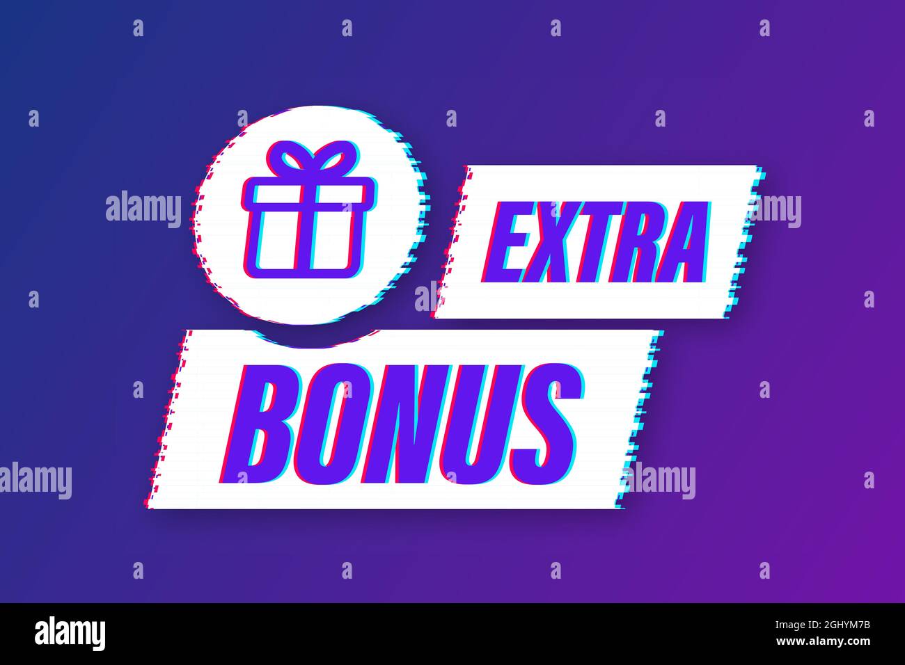 Extra Bonus for promotion design. Glitch icon. Discount banner ...