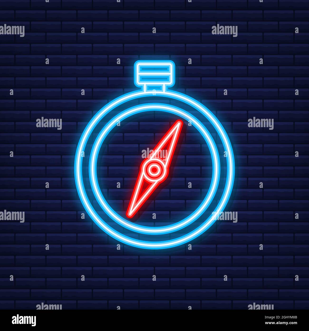 Compass icon. Flat navigation symbol. Neon icon. Vector illustration ...