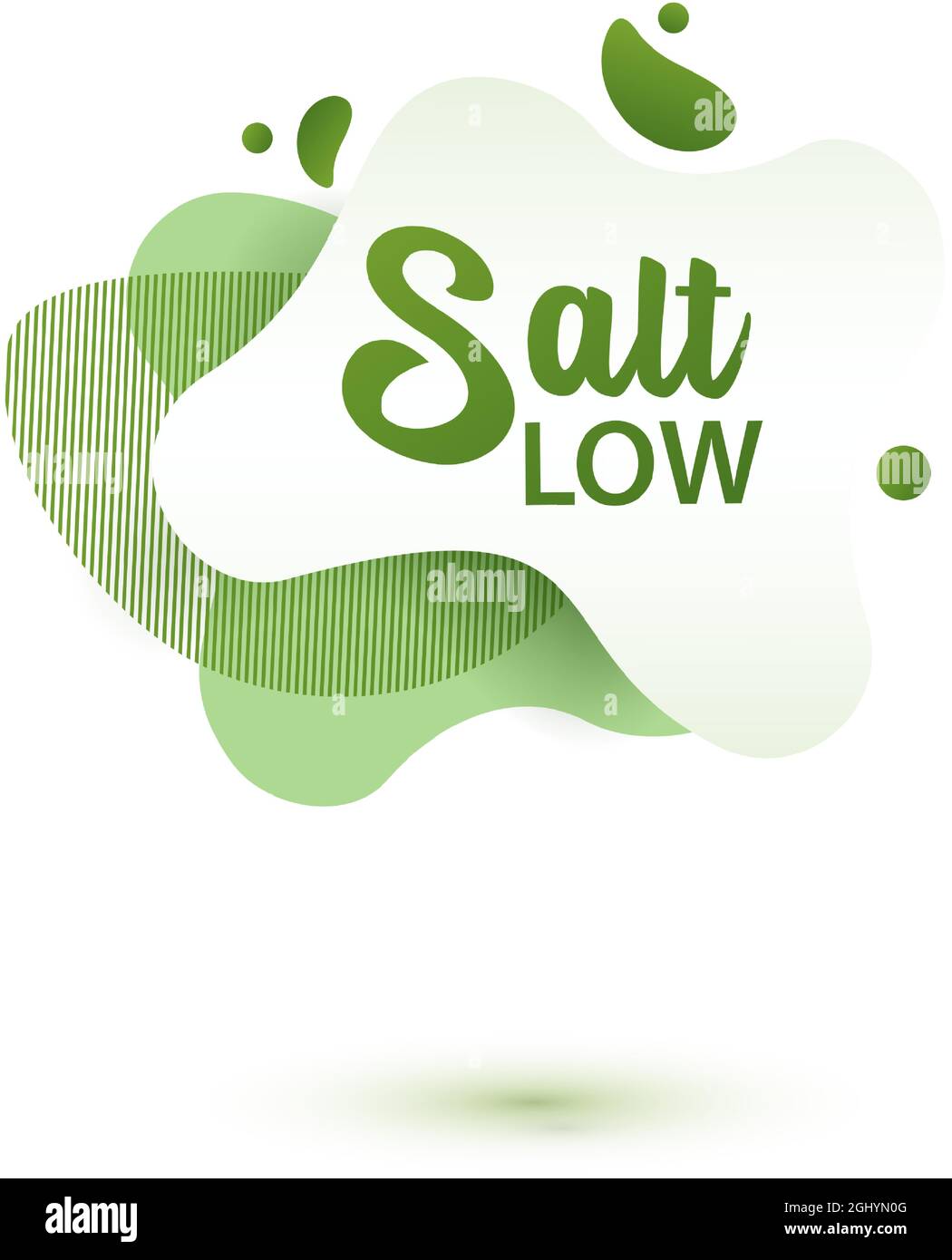 Salt low badge. Green amoeba design of sticker for diet menu, poster ...