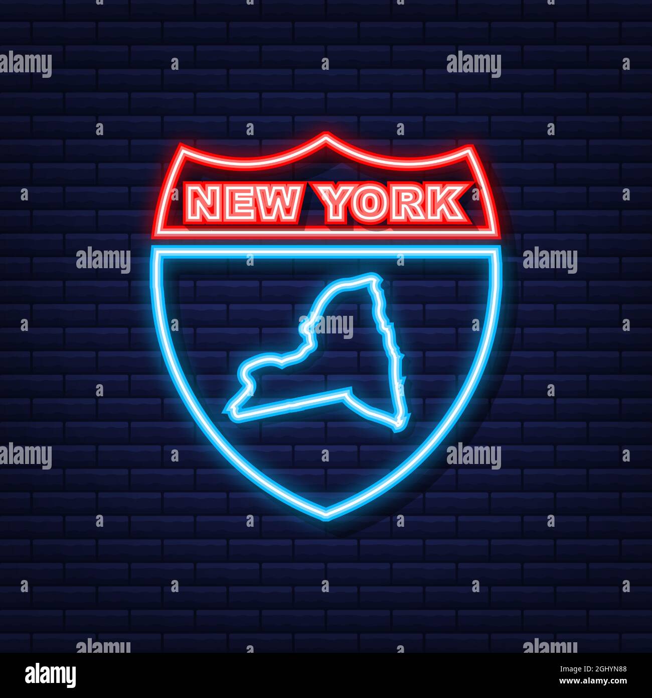 New York state map outline animation. Neon icon. Vector illustration ...