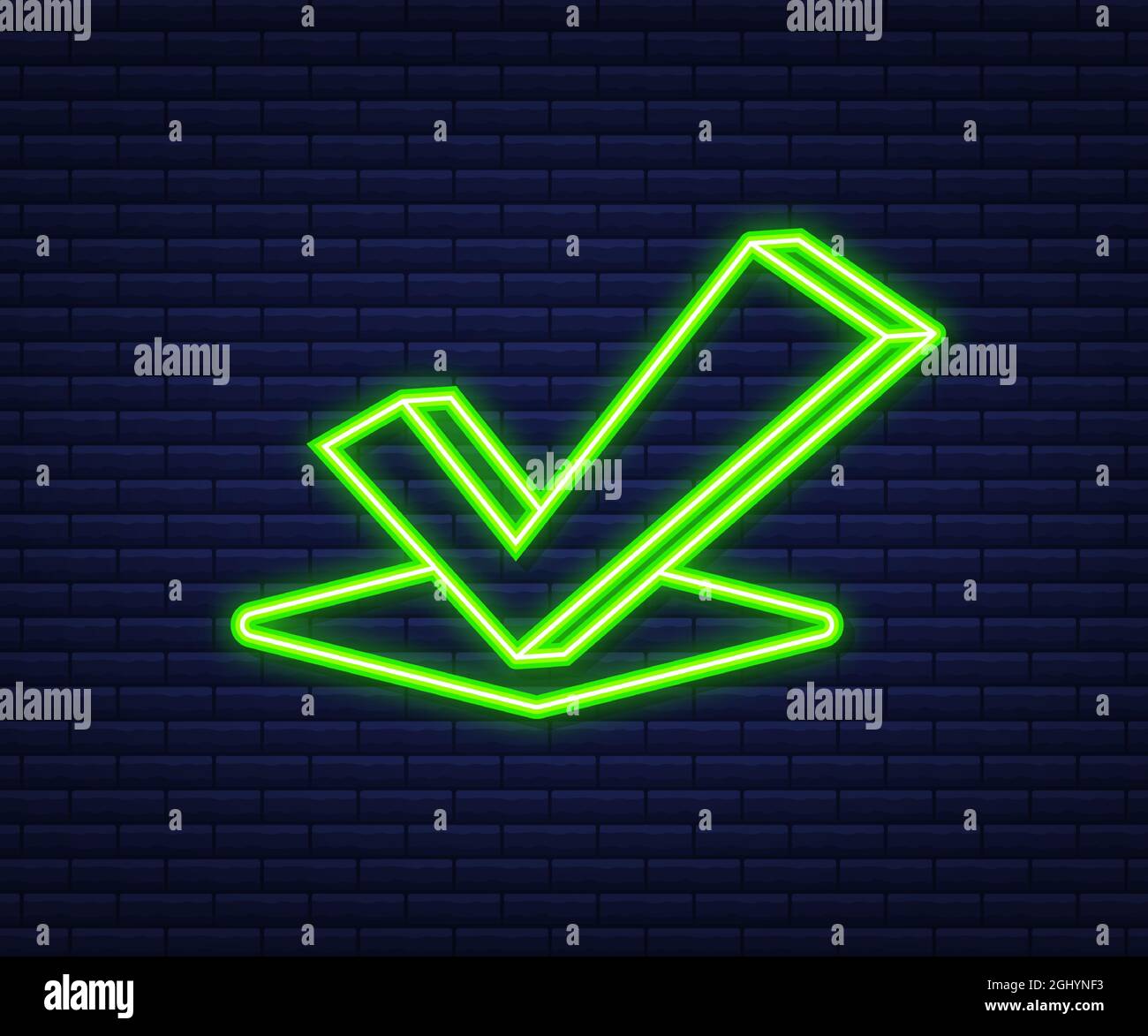 Checkmark neon icon. Red approved sticker on white background. Vector ...