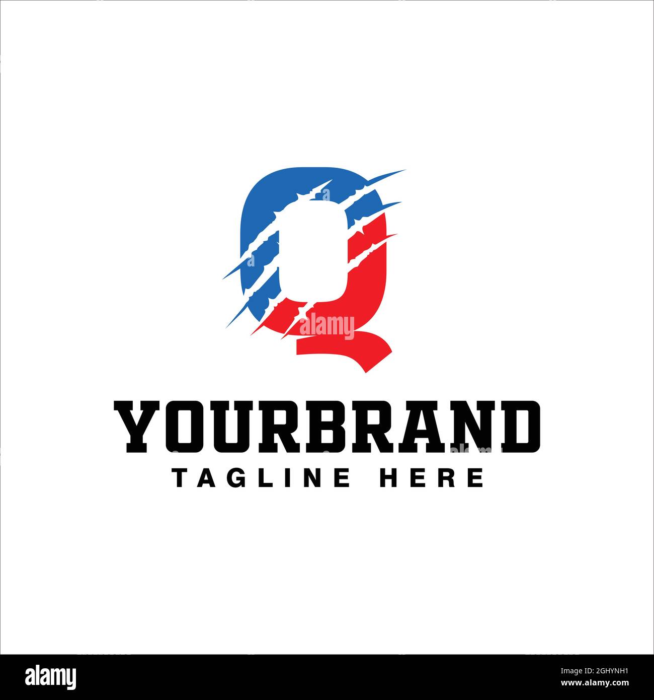 blue-red etched Q logo design, isolated on a white background with ...