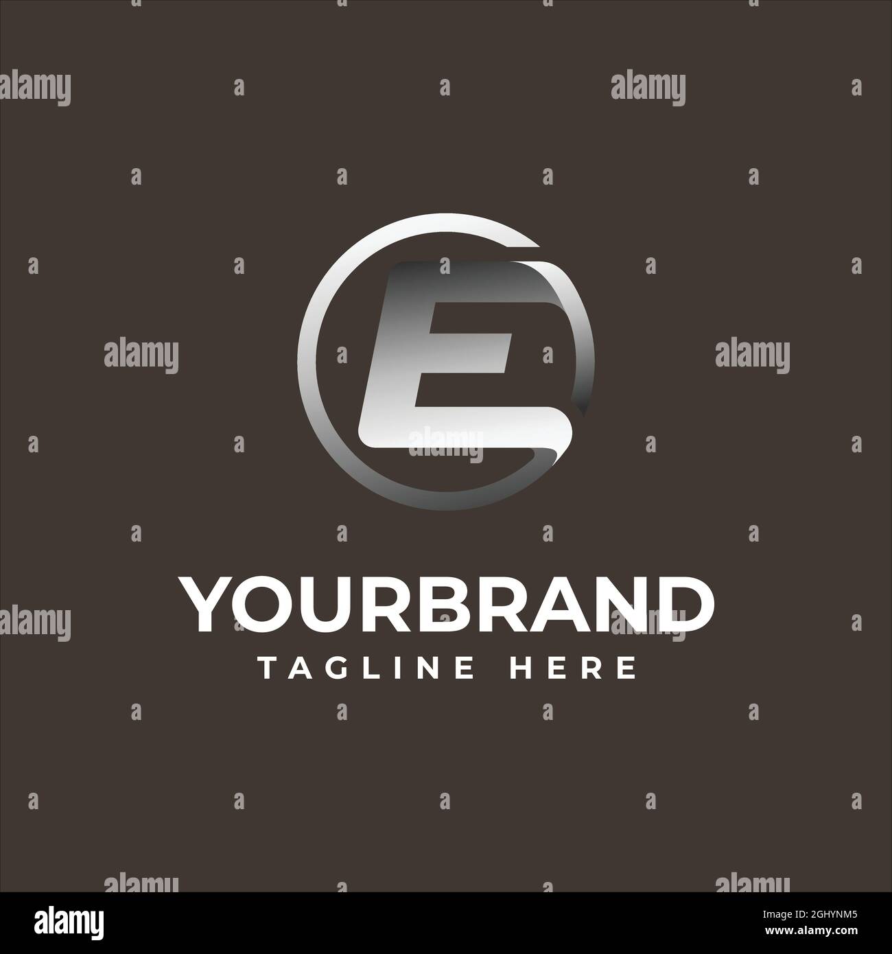 letter e circle logo elegant silver chrome black background with vector ...