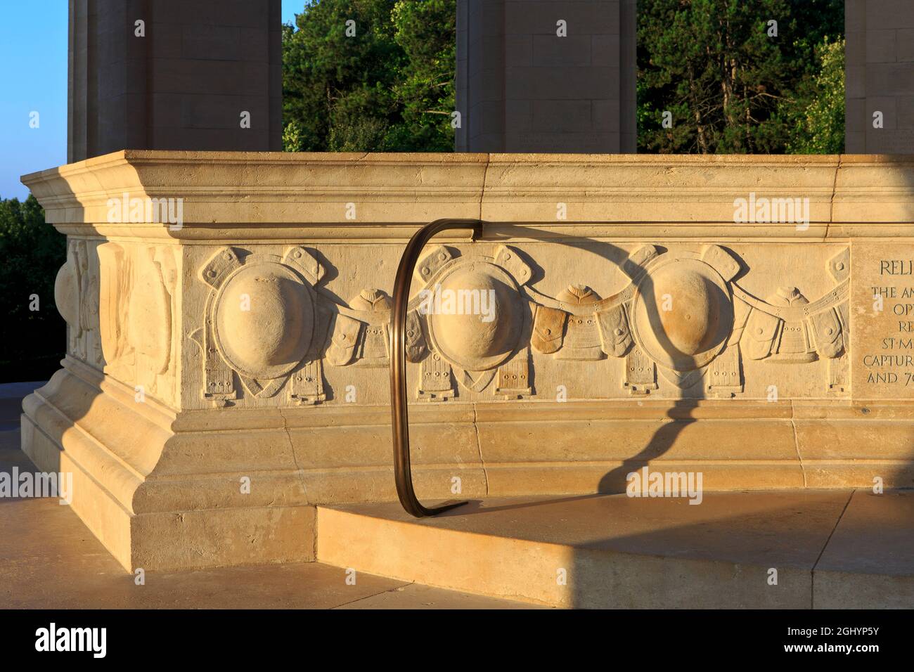 World War I helmets decorating the edge of the relief map of the Saint ...