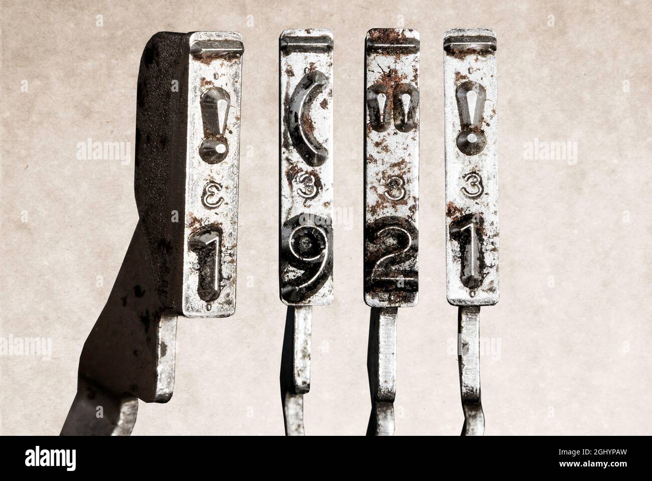 vintage old typewriter hammers with the date 1921 isolated Stock Photo ...