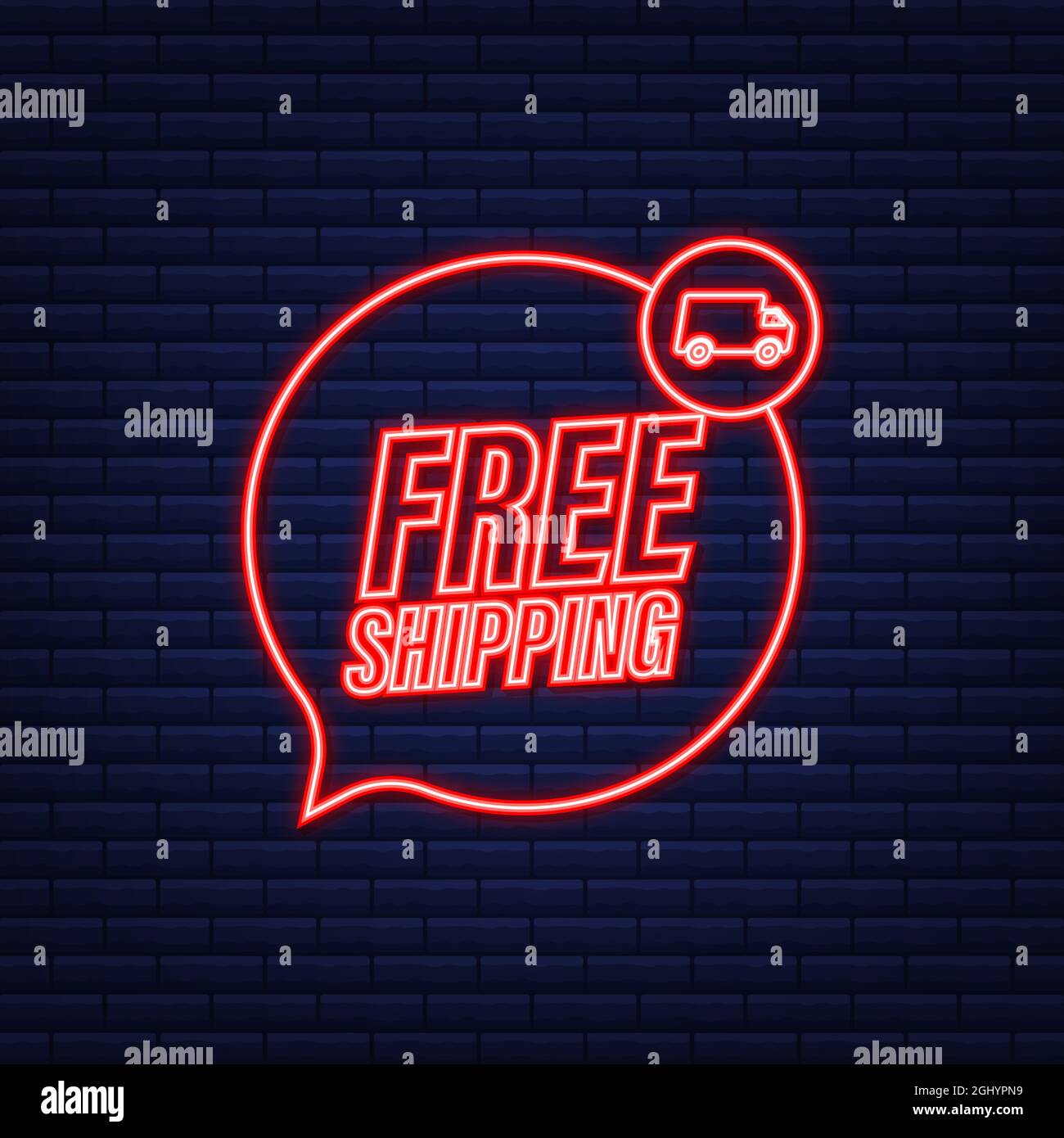 Free shipping. Badge with truck. Neon icon. Vector stock illustrtaion ...