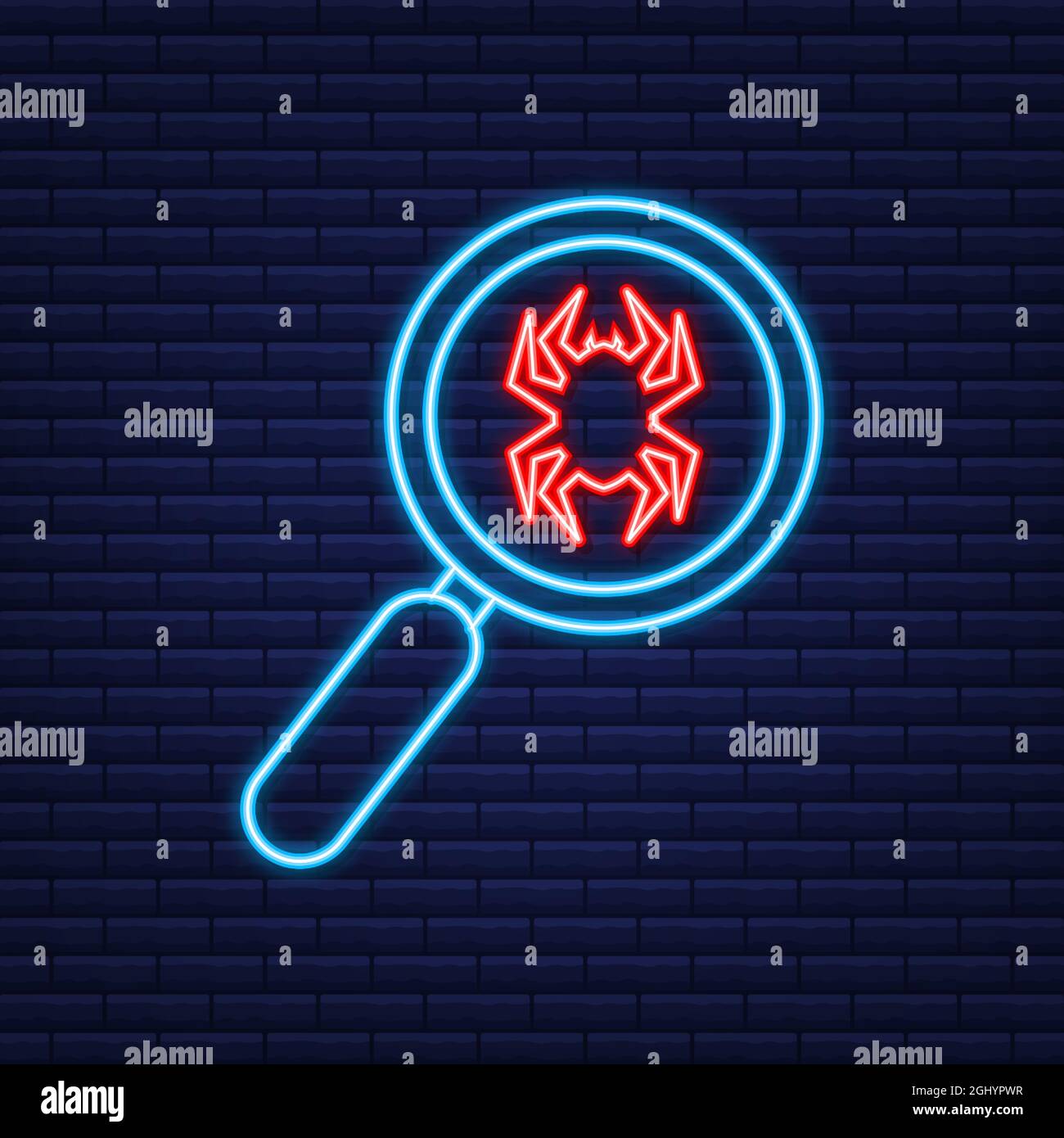 Search virus computer in flat style. Neon icon. Protection symbol ...