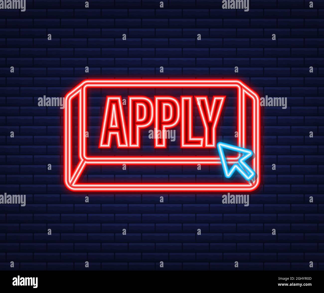 Apply with cursor button. Internet neon icon. Pointer click icon. Vector stock illustration ...