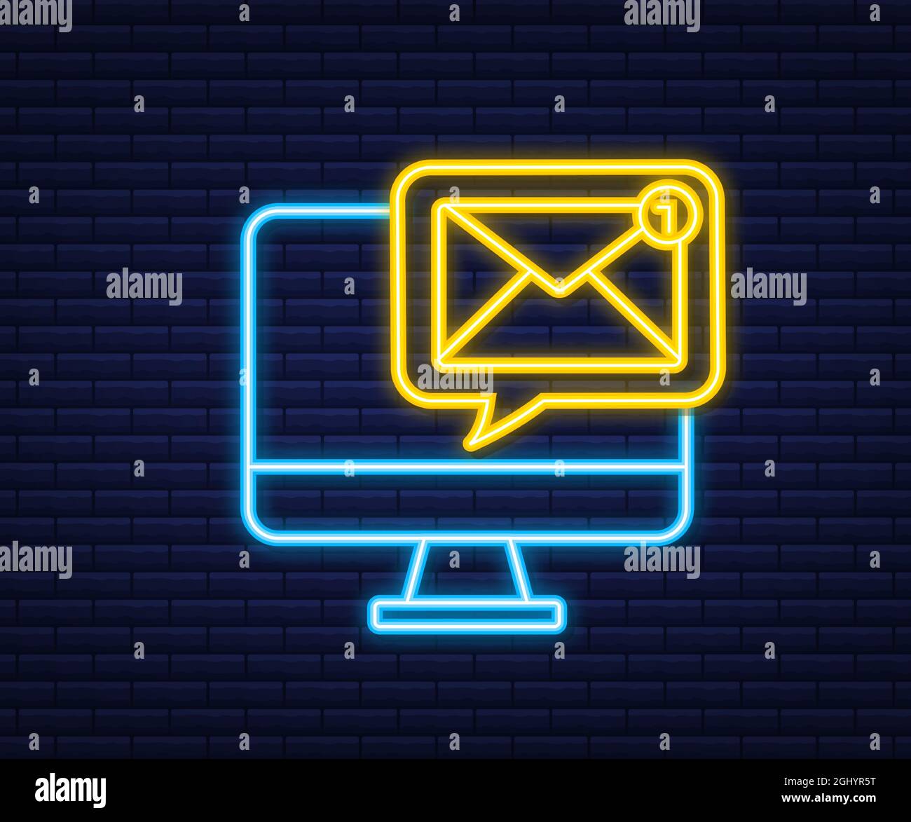 Email notification concept. Neon icon. New email. E-mail Marketing ...