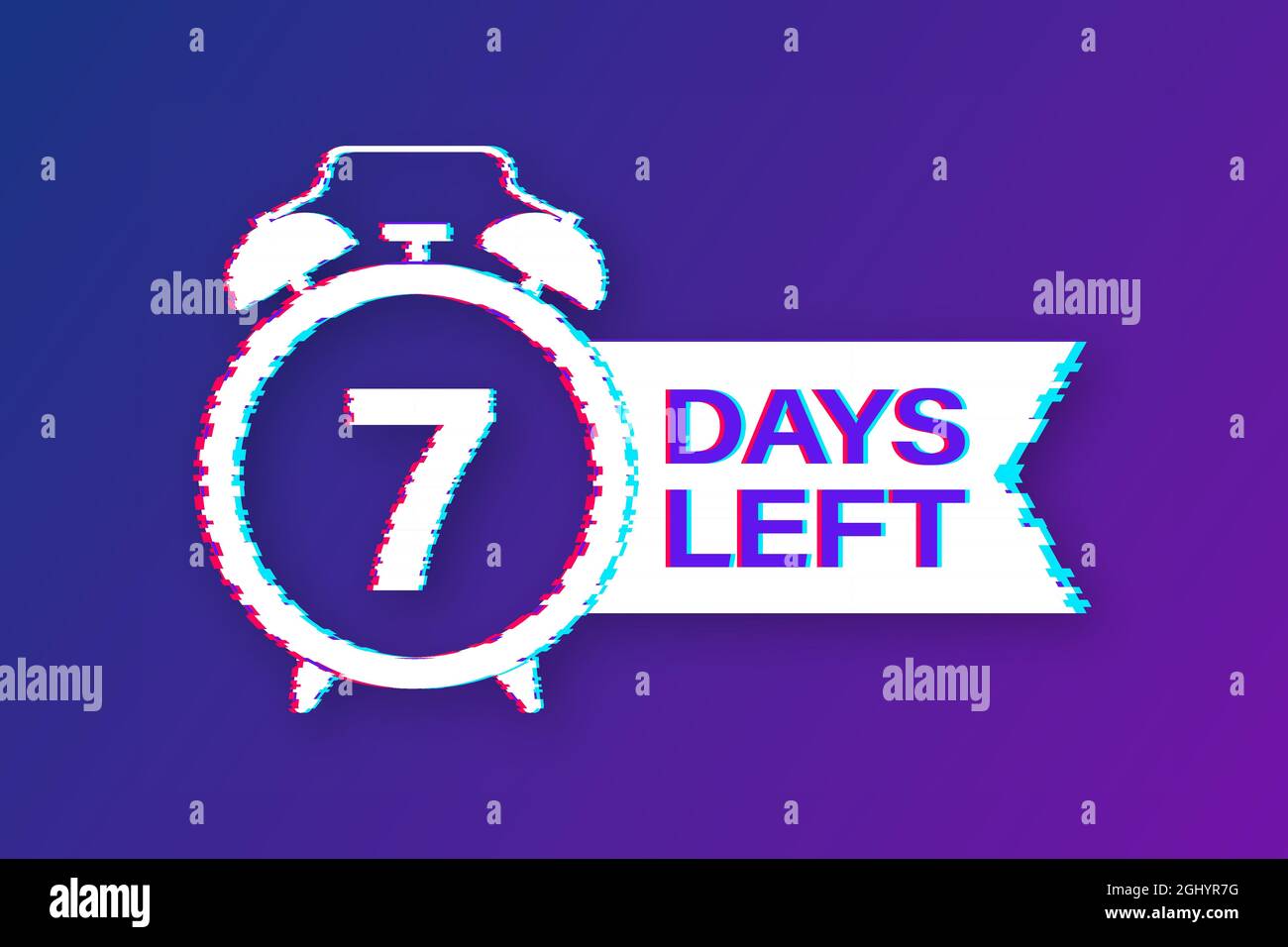 7 Days left. Countdown timer sign. Glitch icon. Time icon. Count time ...