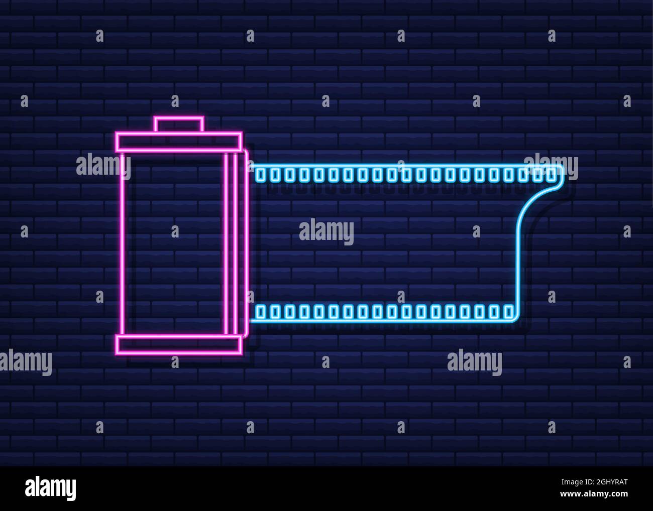 Camera film roll isolated on white background. Neon icon. Vector stock ...