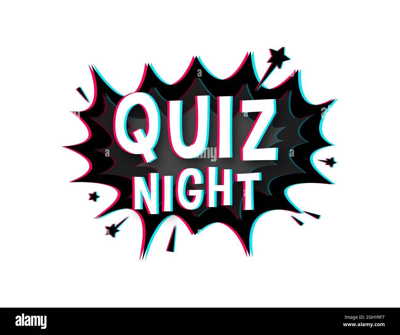 Comic speech bubbles with text quiz night. Glitch icon. Symbol, sticker ...