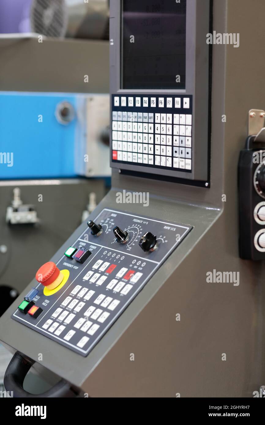 Cnc Control Console Of Industrial Lathe Machine Selective Focus Stock