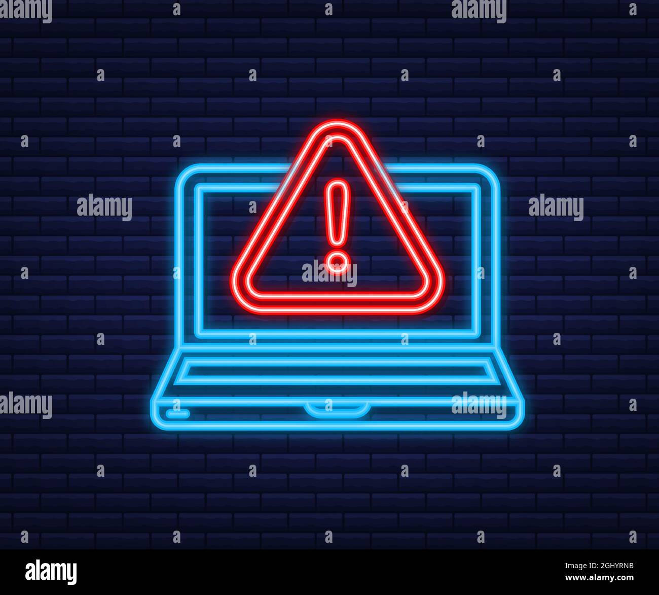 Alert message laptop notification. Neon icon. Danger error alerts ...