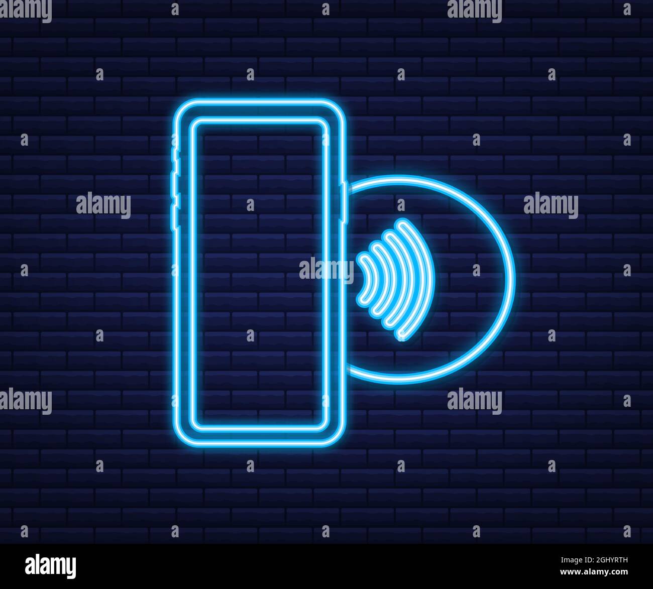 Contactless wireless pay sign logo. NFC technology. Neon icon. Vector ...