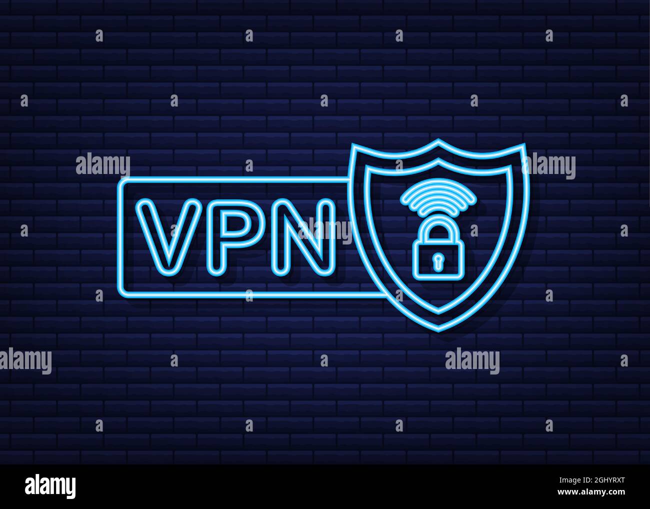 Secure VPN connection concept. Virtual private network connectivity overview. Neon icon. Vector ...