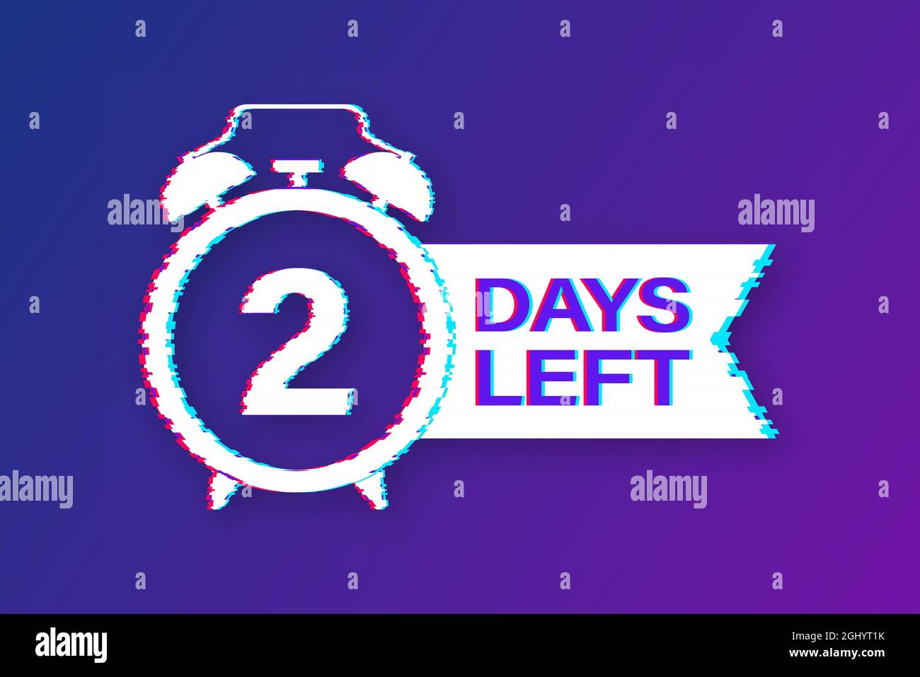2 Days left. Countdown timer sign. Glitch icon. Time icon. Count time sale. Vector stock ...