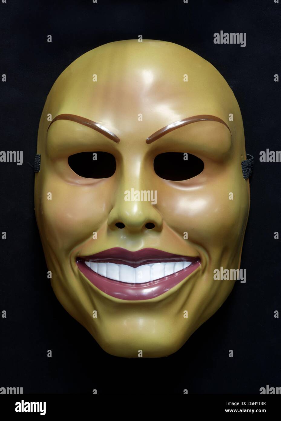 Smiling Woman Face Mask Isolated Against Black Background Stock Photo ...