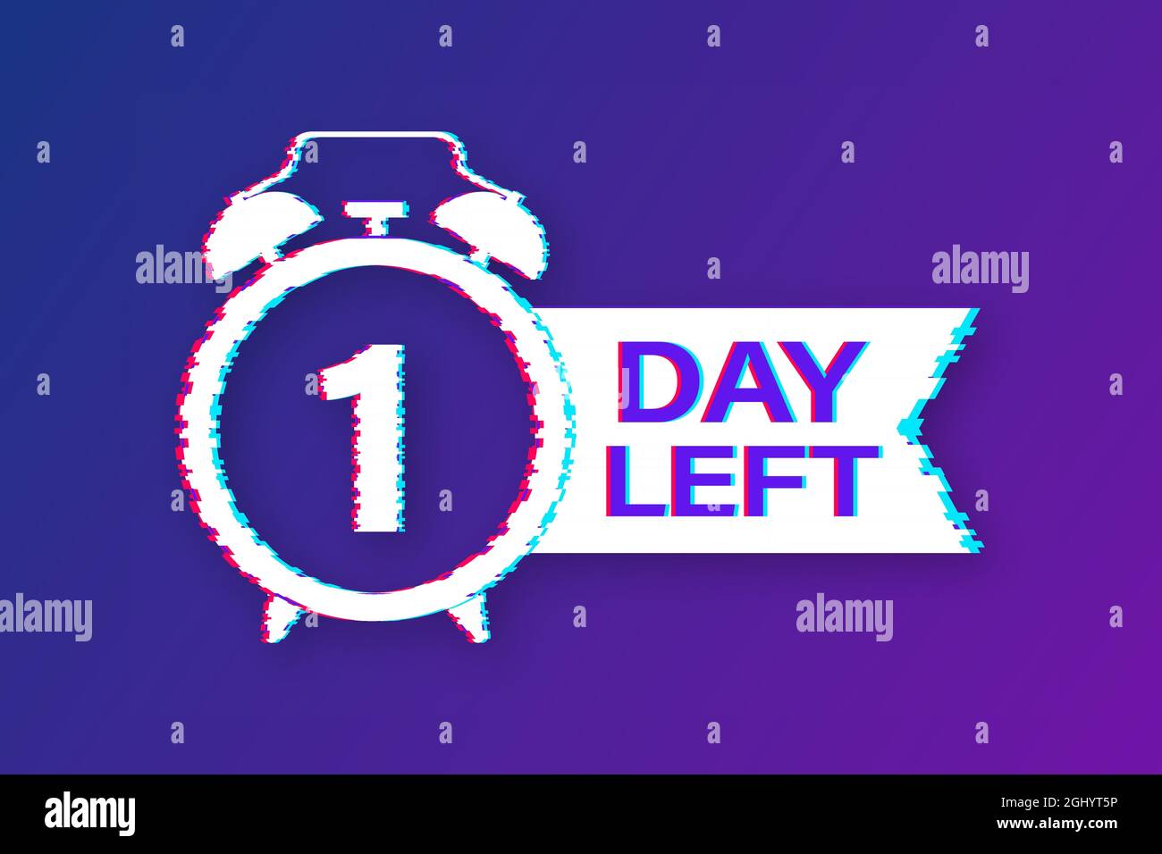 1 Day left. Countdown timer sign. Glitch icon. Time icon. Count time sale. Vector stock ...