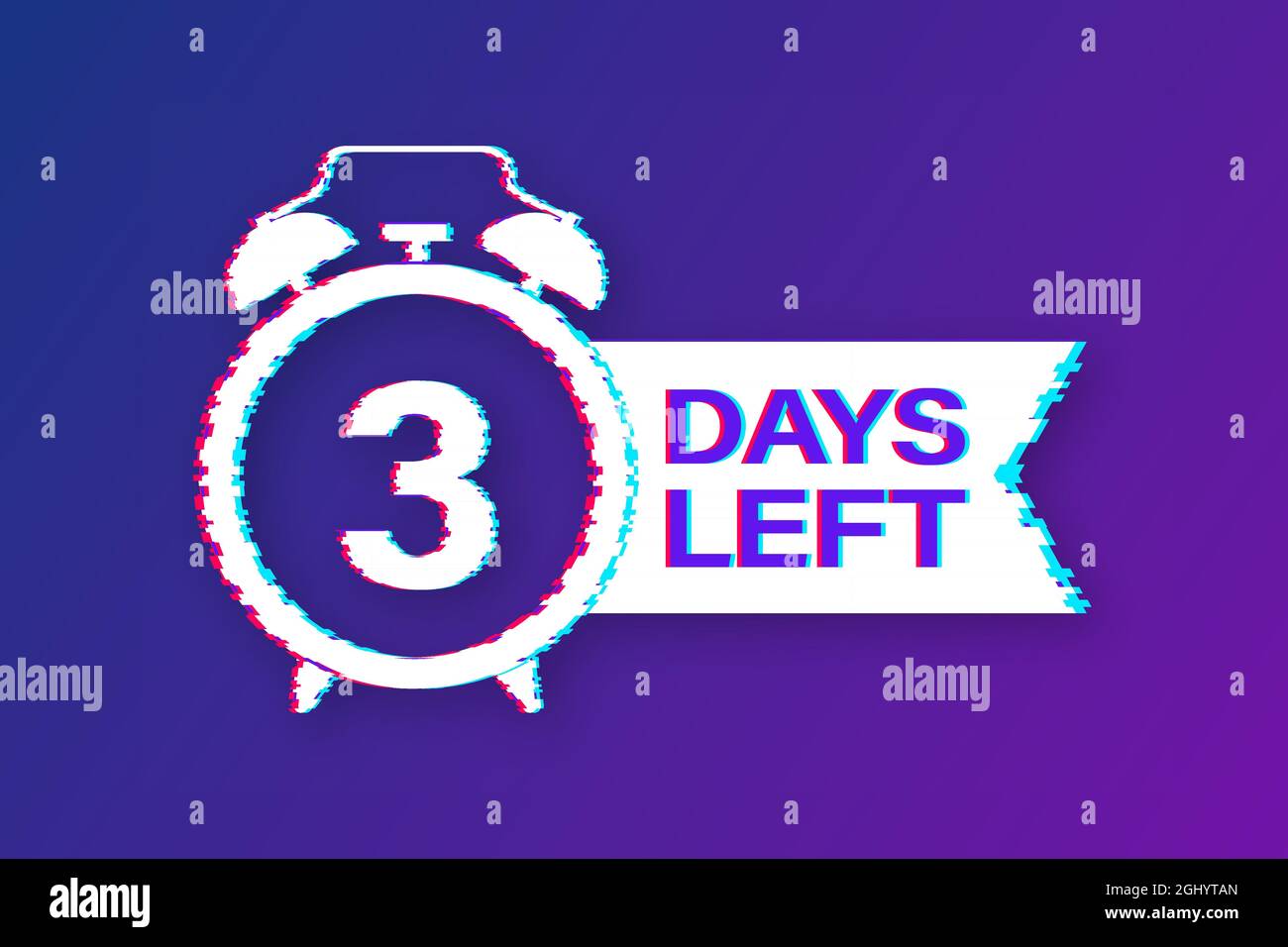 3 Days left. Countdown timer sign. Glitch icon. Time icon. Count time ...