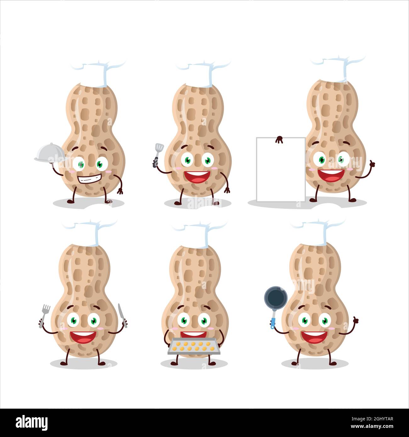 Cartoon character of peanut with various chef emoticons. Vector ...