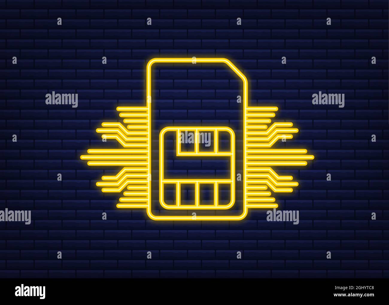 Mobile Cellular Phone Sim Card Chip. Neon icon. Vector stock ...